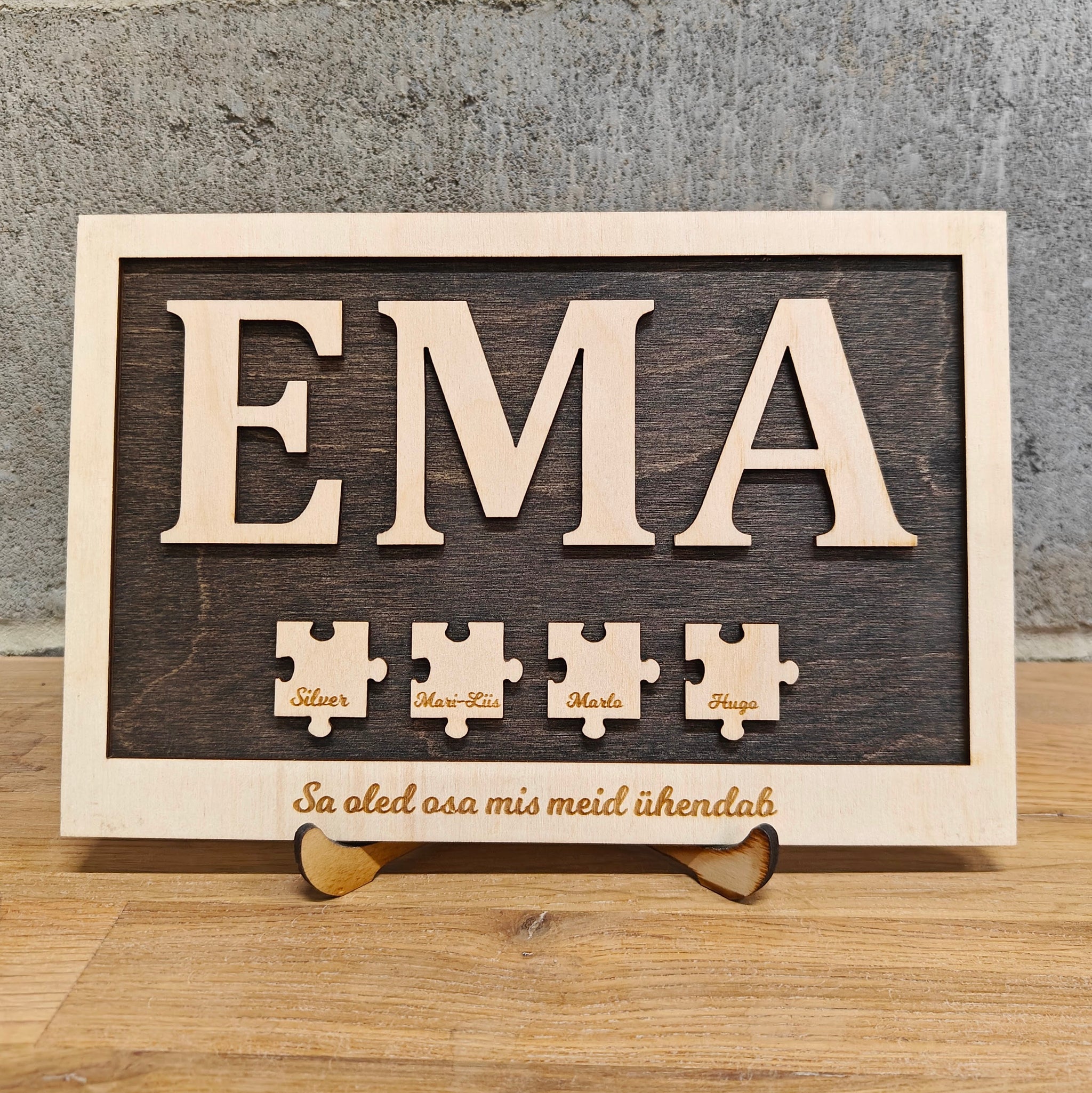 Puidust personaalne puzzle silt